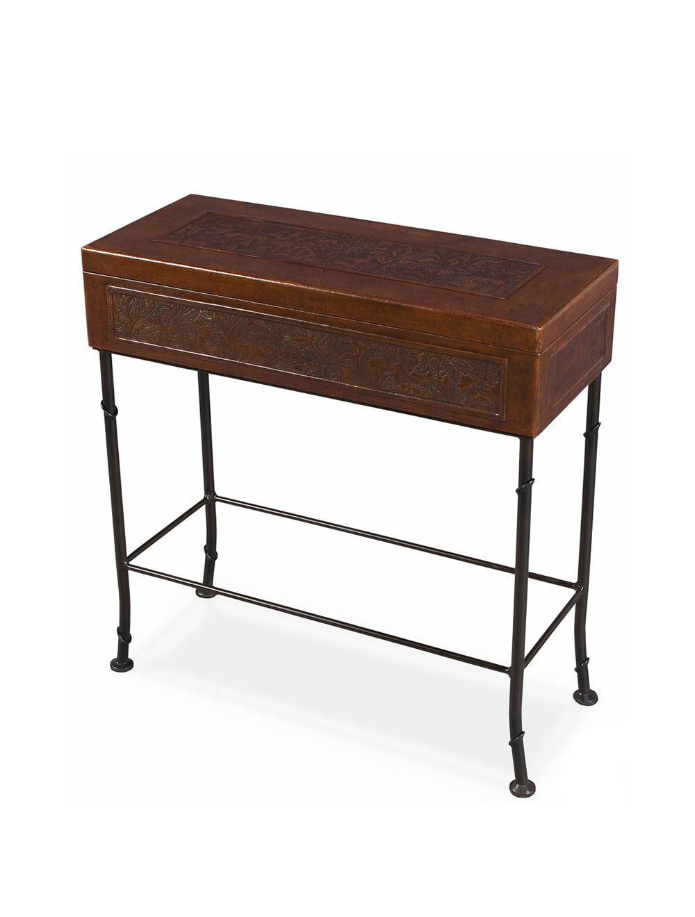 Botanical Leather Box On Stand - Side Table | Sarreid - 18446