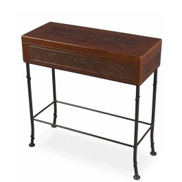 Botanical Leather Box On Stand - Side Table | Sarreid - 18446